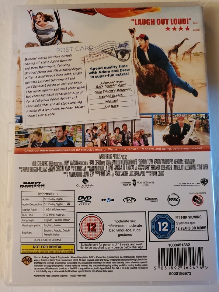 Blended 2014 DVD Adam Sandler Drew Barrymore Joel McHale Kevin Nealon ...