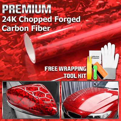 24K Chopped Forged Carbon Fiber Gloss Red Car Vinyl Wrap Sticker Decal ...