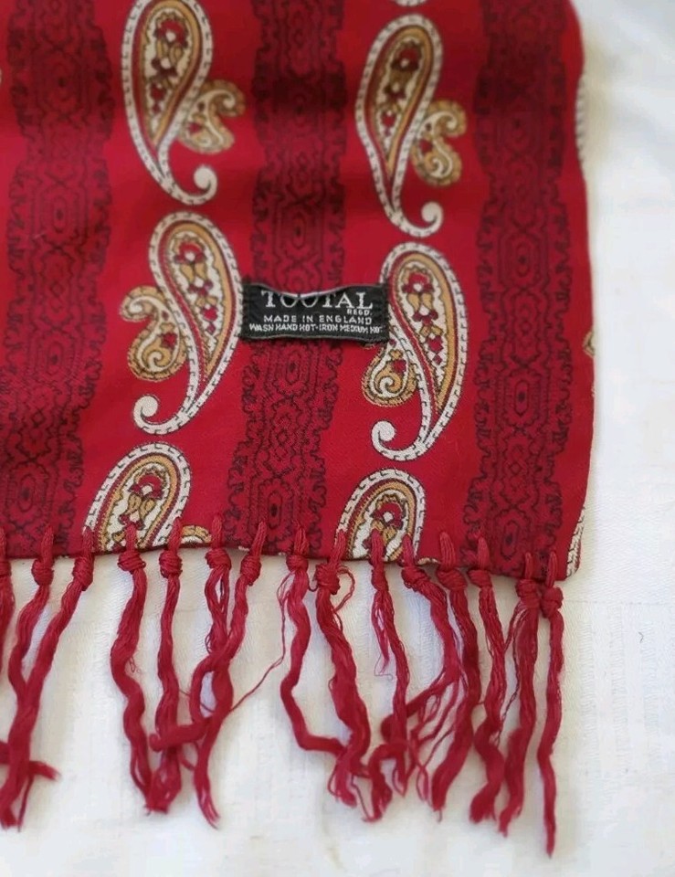 ڿڰۣ TOOTAL Christmas Red PAISLEY Design MENS Vintage FRINGED CRAVAT ...