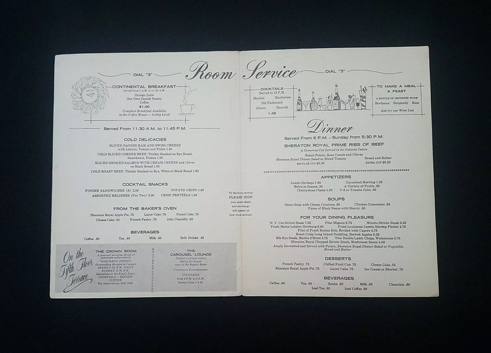 Sheraton Blackstone Chicago Vintage Room Service Menu c1950s | eBay