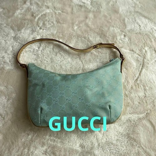 GUCCI Leather Handbag Gold Light Blue Compact Vintage Authentic Bag ...