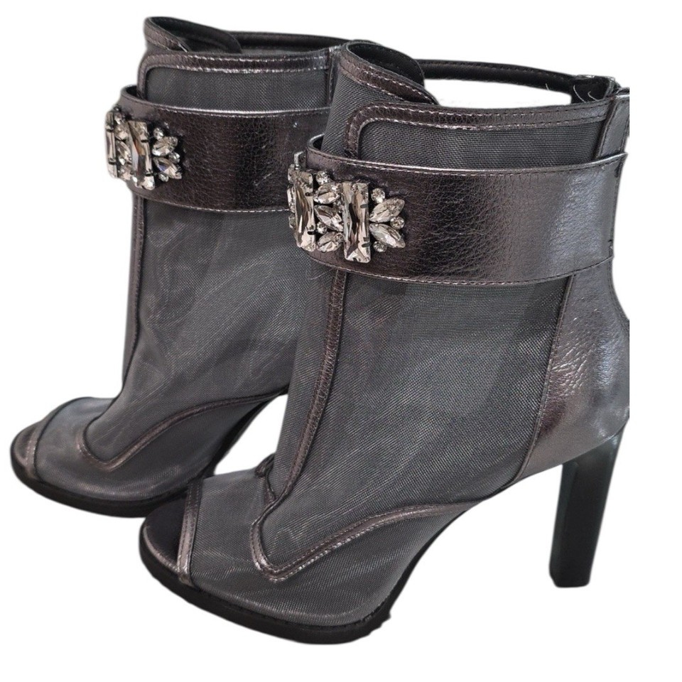 Karl Lagerfeld Paris Blayze Silver Peep Toe Ankle Boots Size 9 | eBay UK