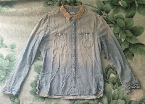 All Saints Long Sleeve Faded Denim Shirt with Cord Collar, in Blue ...