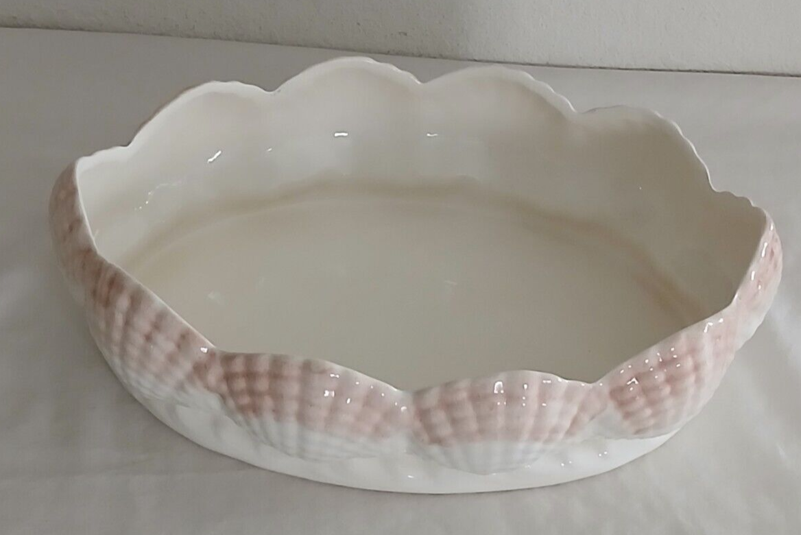 Ceramic Seashell Pink & White Scalloped Bowl Beach House Decoration 12 ...