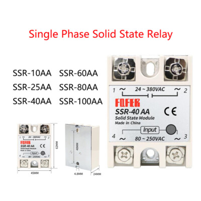 Single Phase Solid State Relay SSR-10AA~100AA AC80-250V To AC24-380V ...