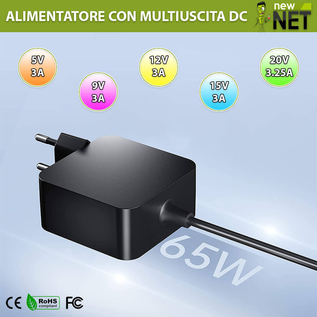 Trasformatore compatibile con Smartphone Laptop dispositivi USB-C 65W ...