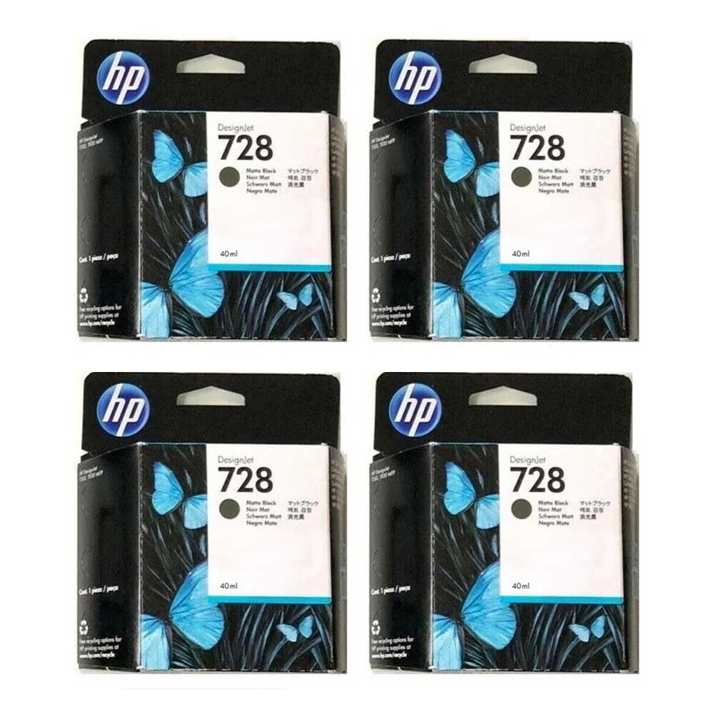 HP 728 Matte Black 40ml DesignJet Ink Cartridge 4 Pack - Brand New ...