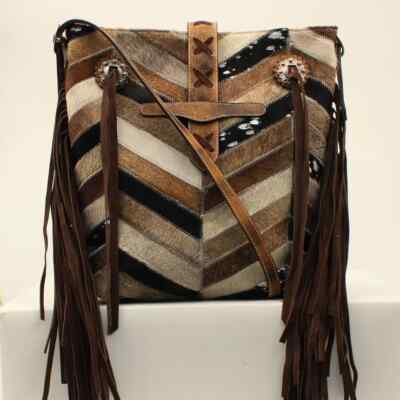 Angel Ranch Chevron pattern COWHIDE LARGE CROSSBODY PURSE BAG w ...
