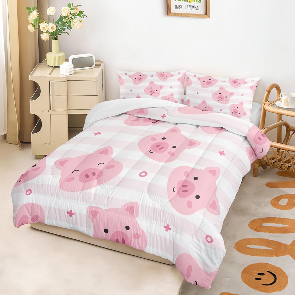 Kids Cute Pig Comforter Set Full Size,Cartoon Pig Bedding Set All ...