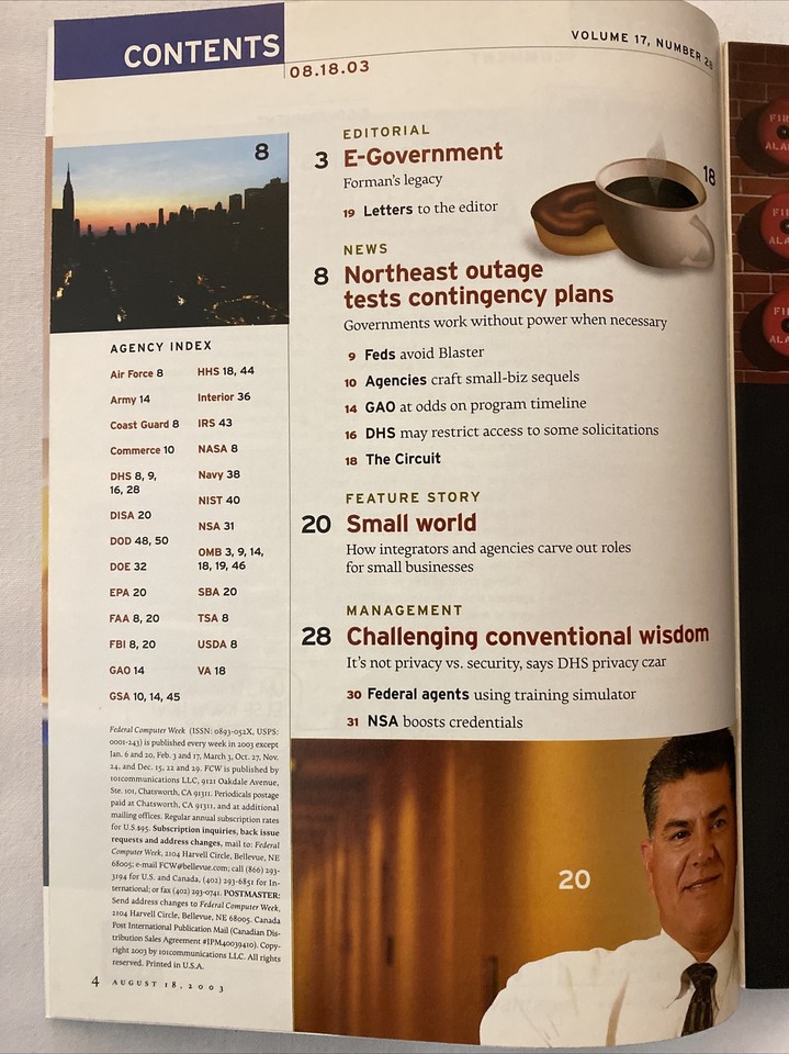 2003 August 18 Federal Computer Week Magazine Feds Avoid Blaster (CP156 ...