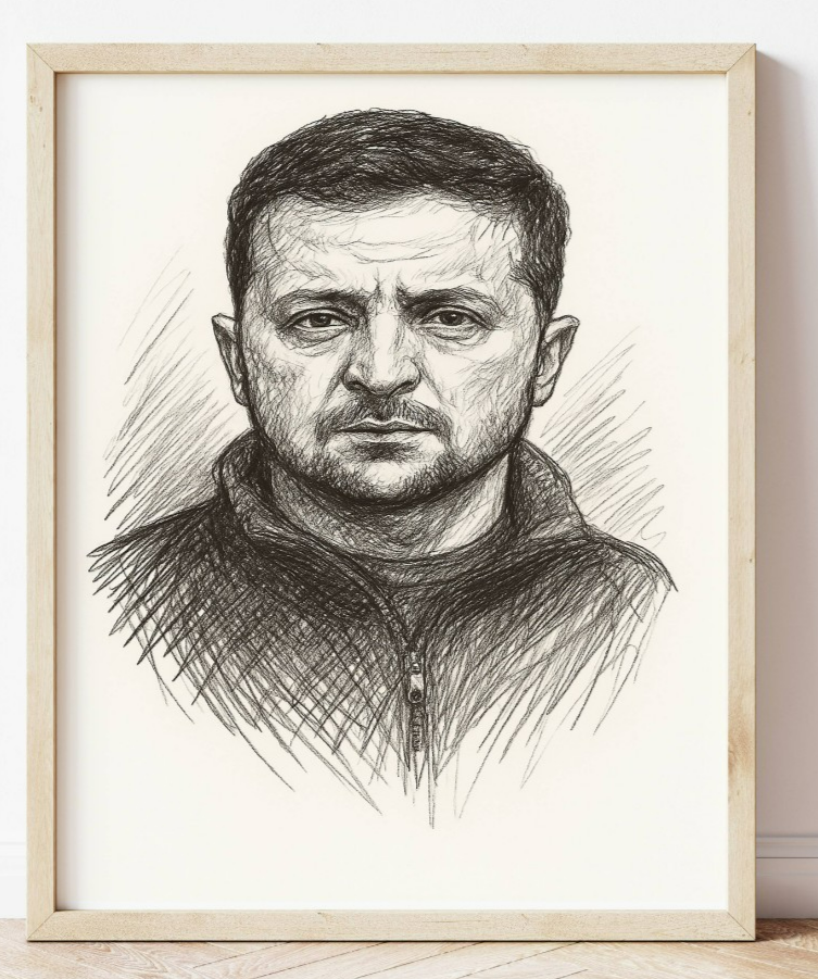 Volodymyr Zelensky UKRAINE DRAWING PRINT SKETCH 8" x 10" PRINT WALL ART ...