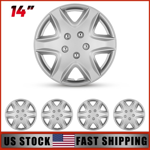 Silver Set of 4Pc 14" Wheel Covers Snap On Hub Cap Fits Universal R14 ...