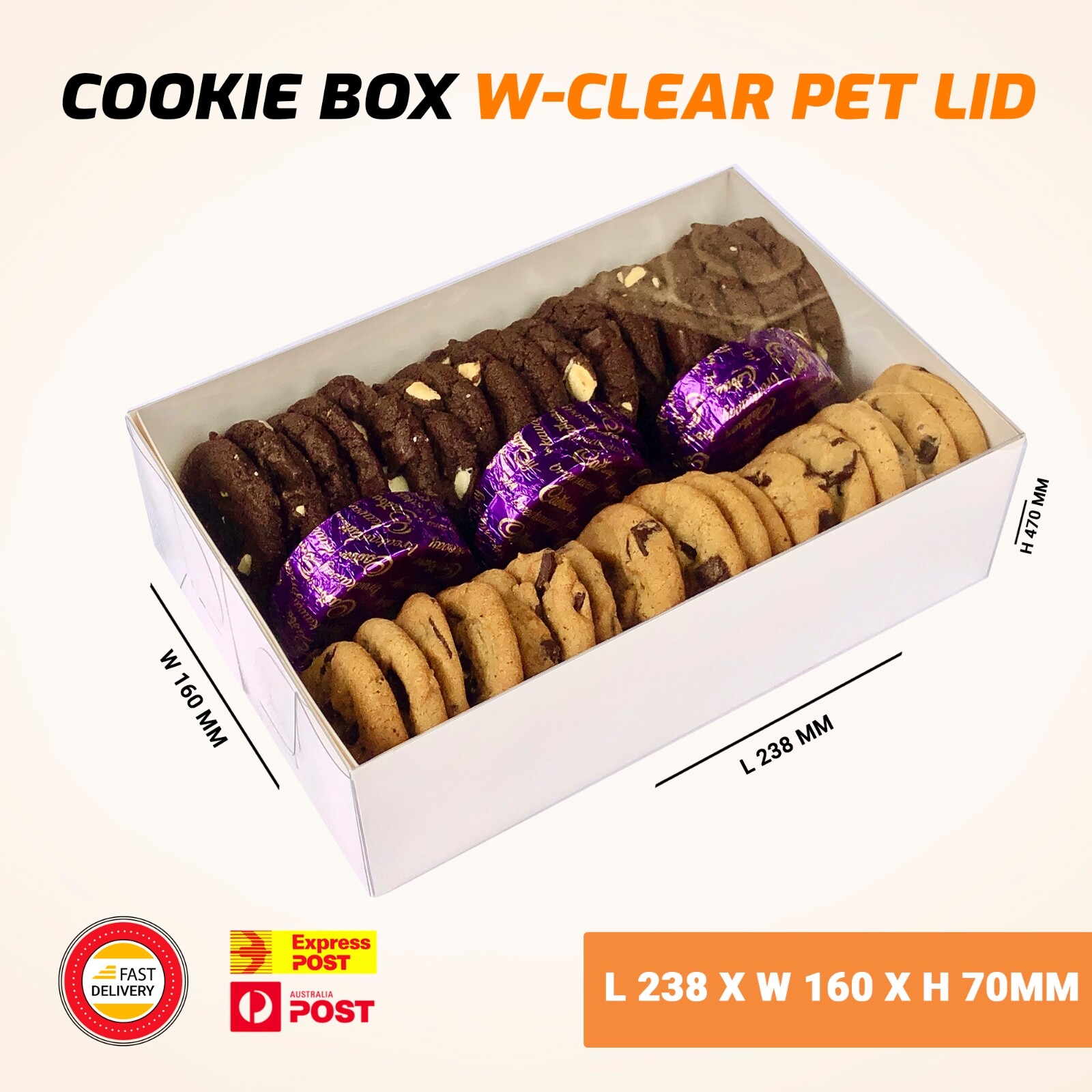 Clear PET Lid Rectangle Cookie Box 238mm x 160mm x 70mm - 100 Pieces | eBay