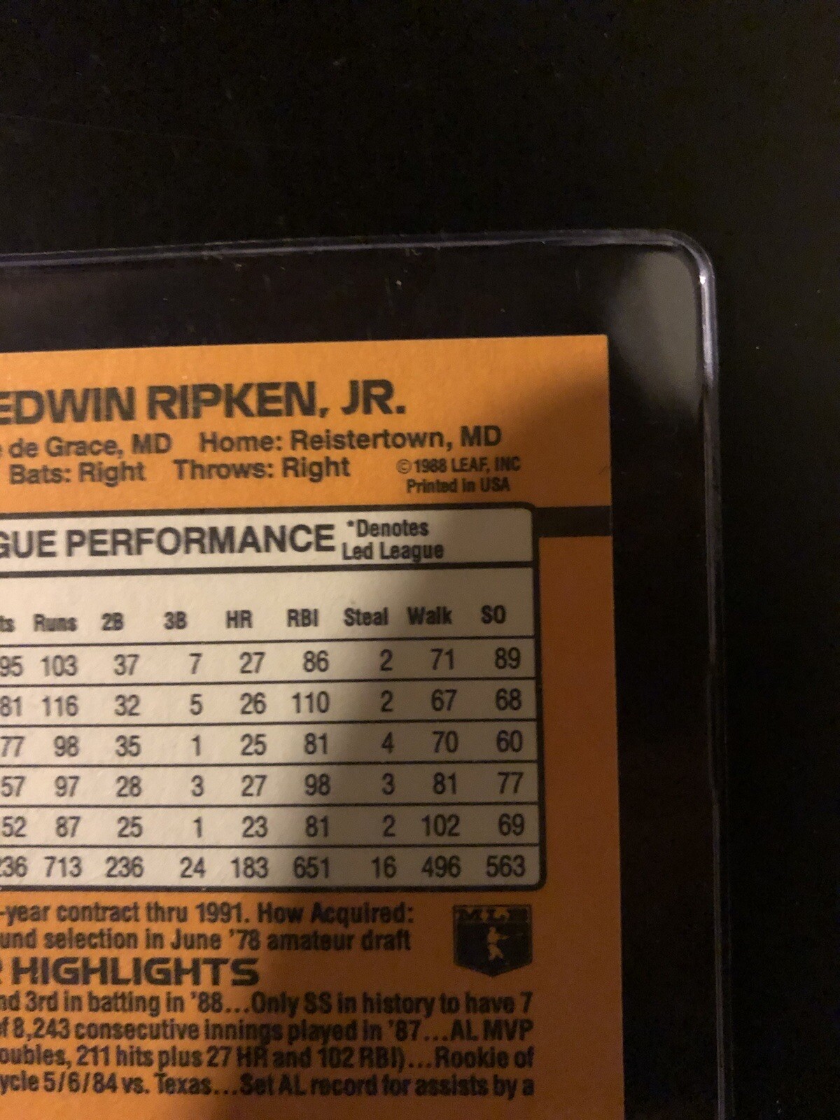 1989 Donruss #51 Cal Ripken Jr. Error Card ⚾️ No Period After Inc | eBay UK