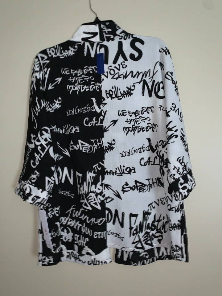 IC Collection Black White Typography Print Front Blue Zip Jacket M | eBay