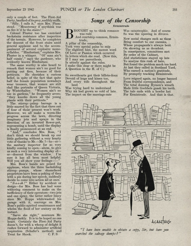 Vintage British Punch Cartoon - BOOK HUMOR - "Try the Salvage Dumps ...