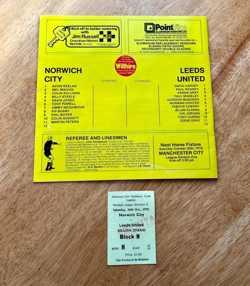 Norwich City v Leeds United Football Programme And Ticket 1976 | eBay UK
