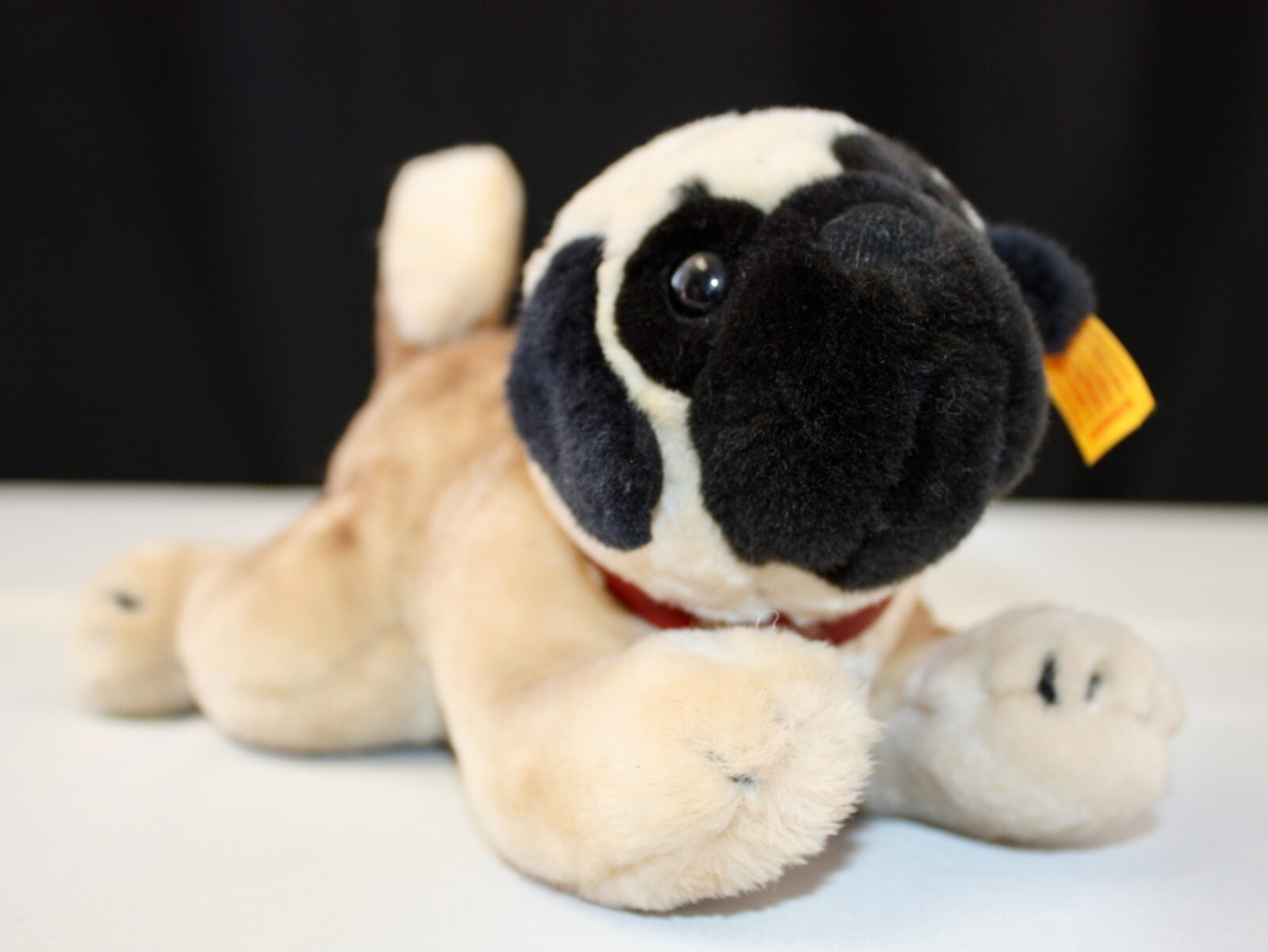 STEIFF PUG DOG “MOPS” Lying Down Wearing American Kennel Club Collar ...