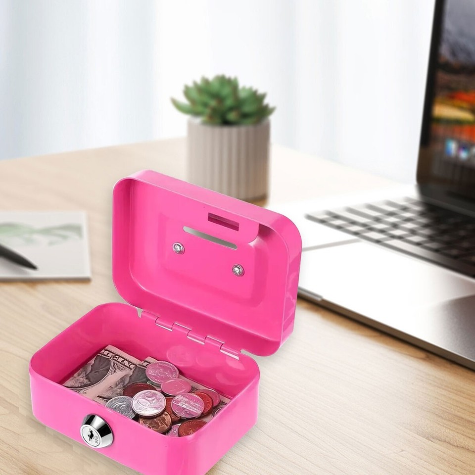 Metal Cash Box Lockable Money Bank Deposit Steel Tin Security Safe ...