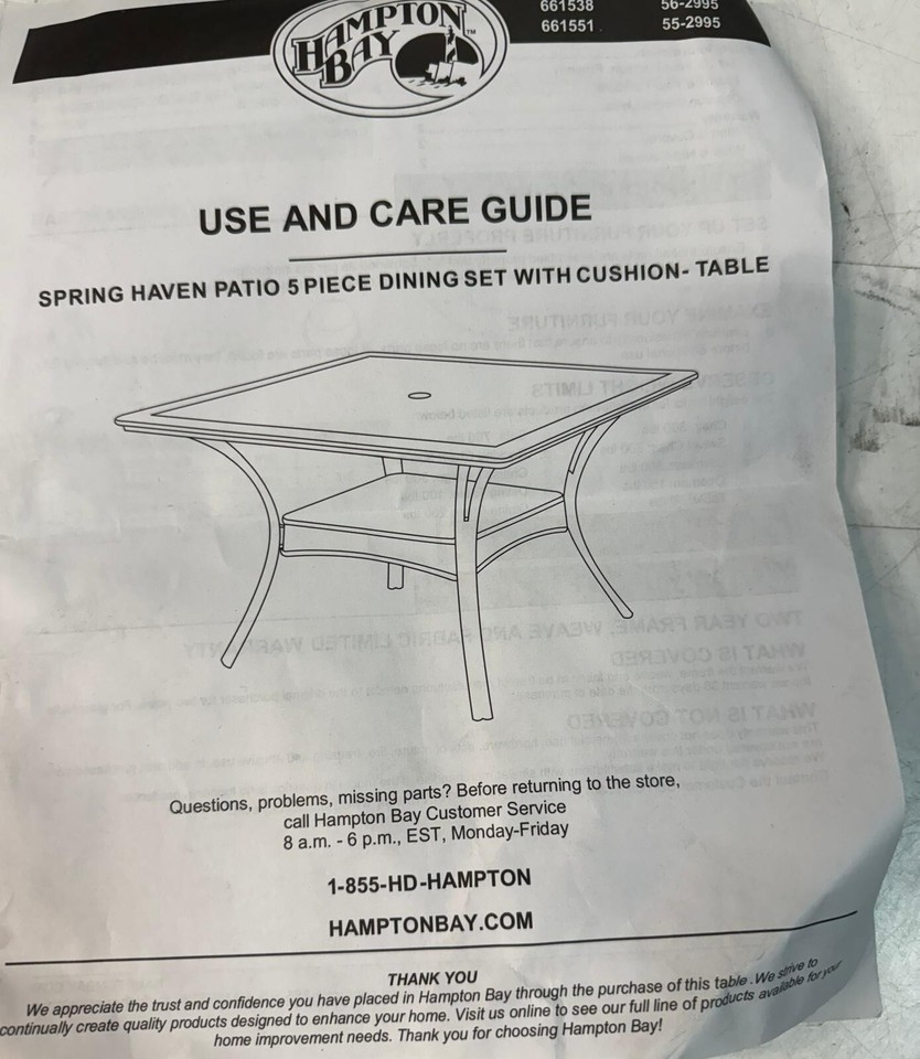 Hampton Bay Spring Haven Outdoor Patio 4-Seater Dining Set - Table only ...