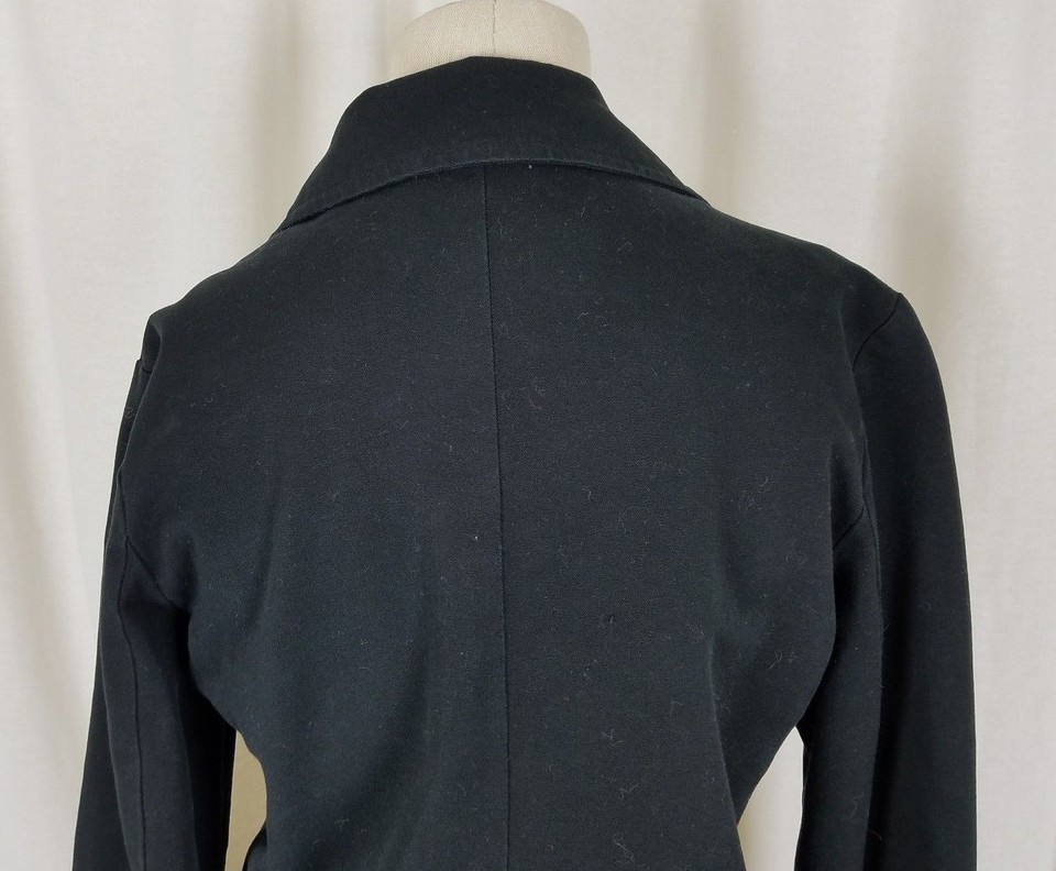Gap Stretch Black Half Belted Back Full Button Up Jacket Womens 8 Apron ...