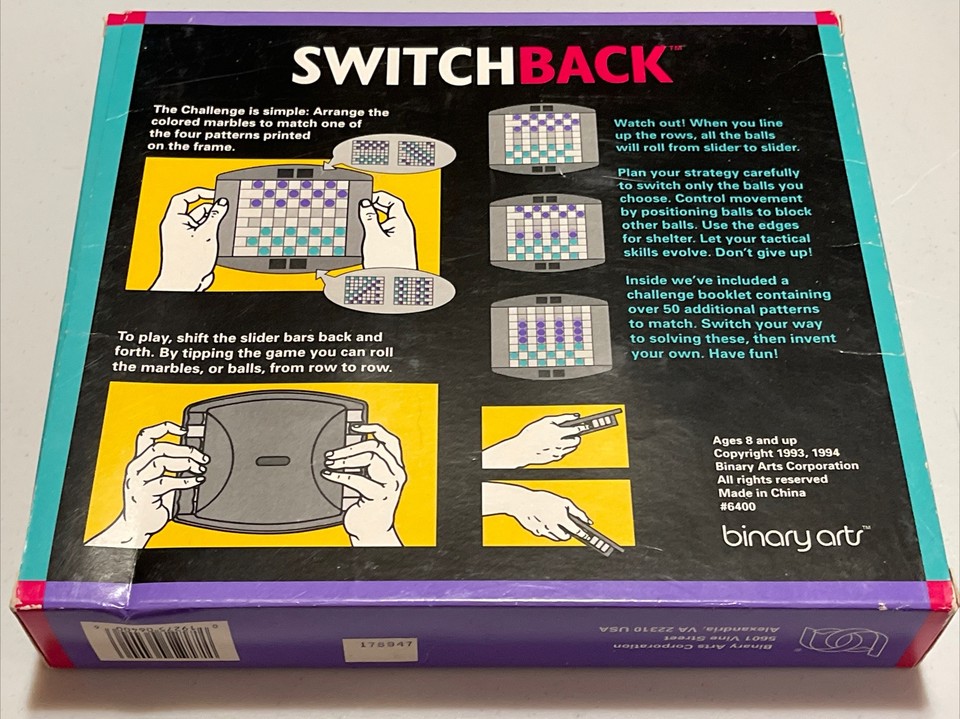 VINTAGE Switchback Game Marble Puzzle Challenges Binary Arts 1994 ...