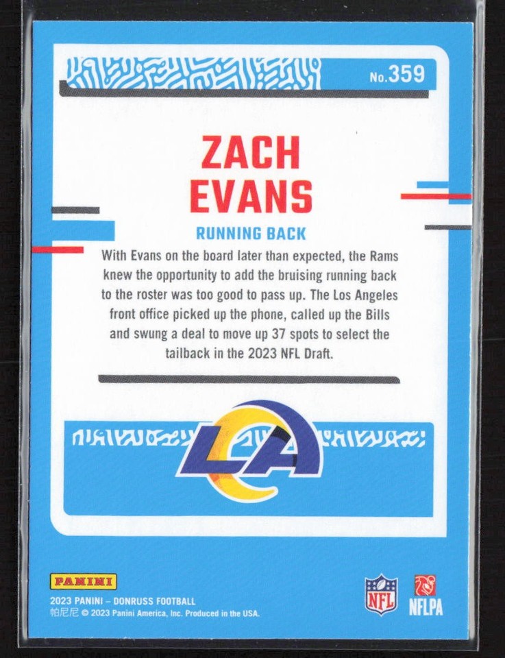 Zach Evans 2023 Donruss #359 Los Angeles Rams | eBay