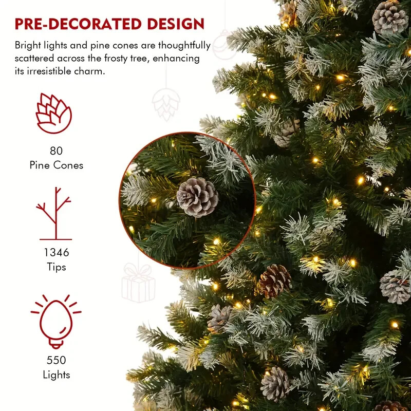 7FT Christmas Tree Artificial Decor Tree with LED Light Xmas Holiday ...