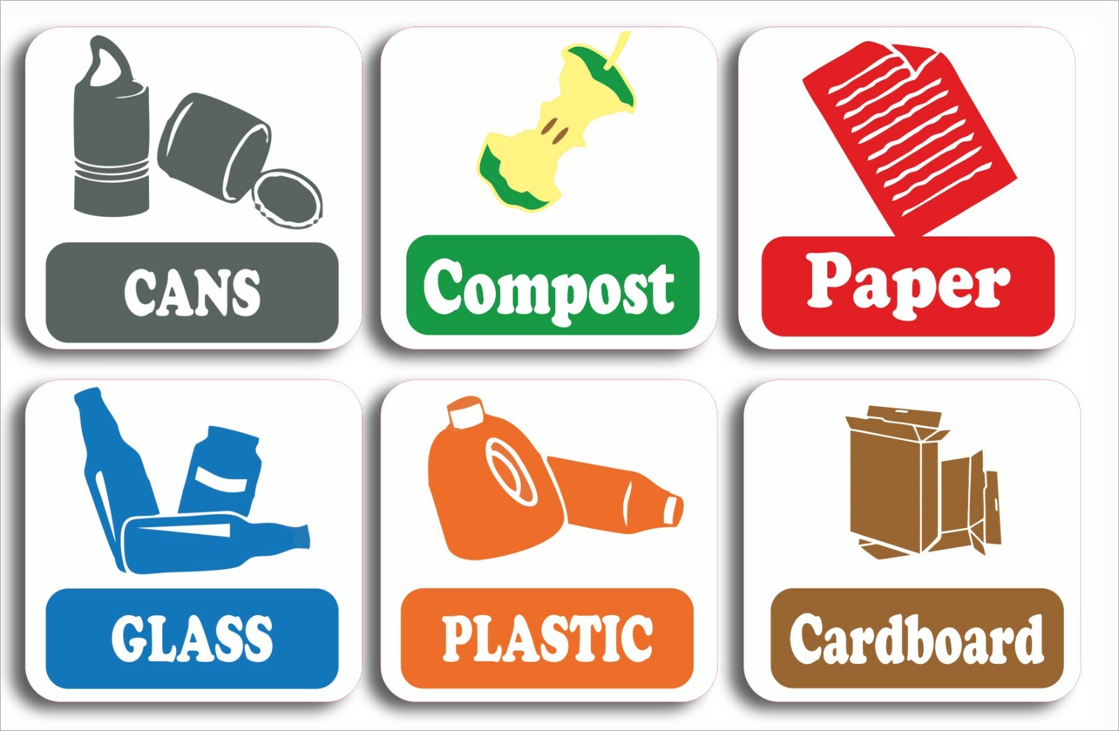 Self Adhesive 6pk recycling Sign Sticker card paper glass plastic cans ...