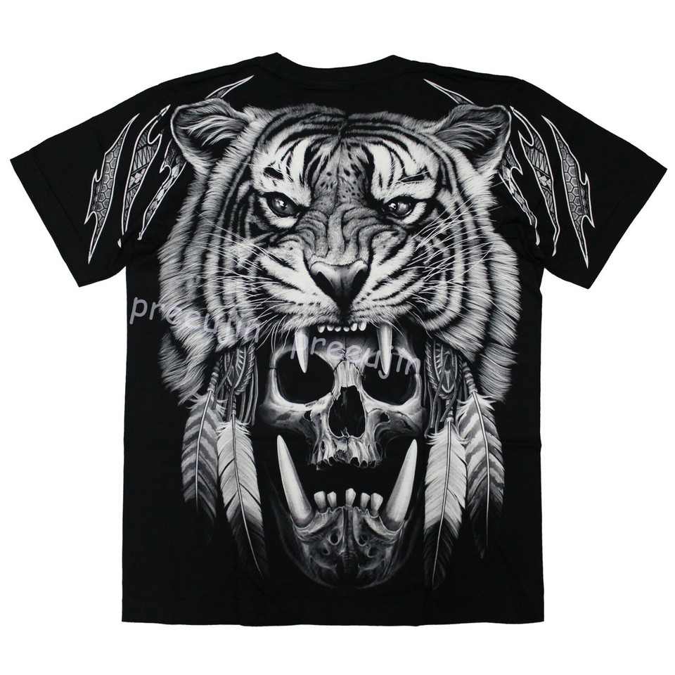 White Tiger Skull Native Indian Tattoo Discharge T-Shirt A93 Size M-XXL ...