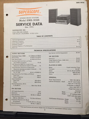 Original Service Manual for the Superscope Model SMS-3026 Music System ...