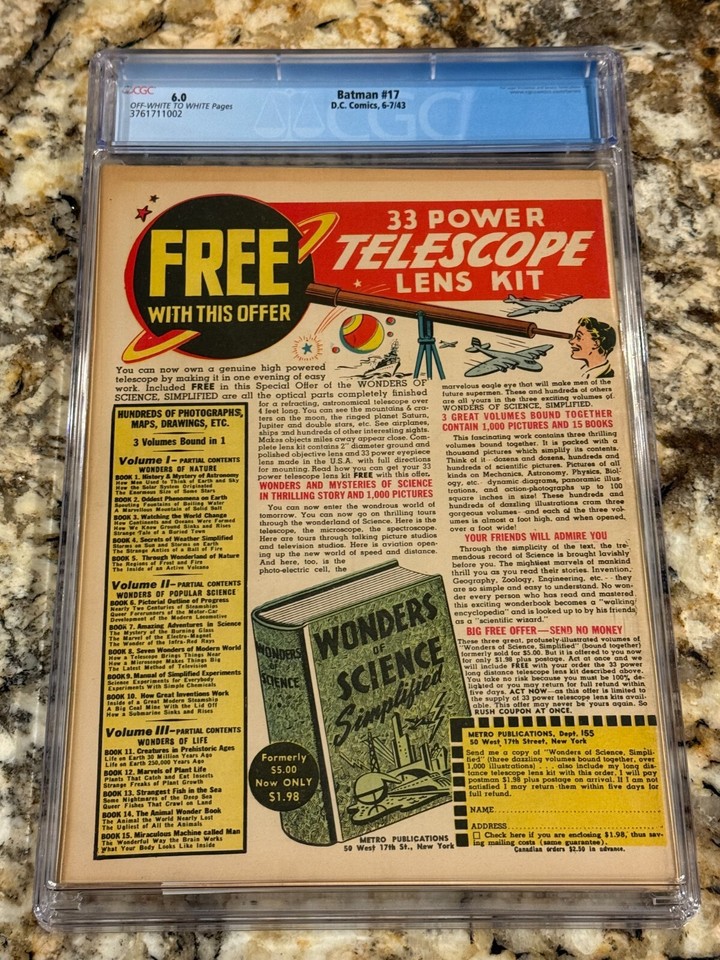 Batman #17 1943 DC Comics CGC 6.0 High End Iconic American Eagle WW2 ...