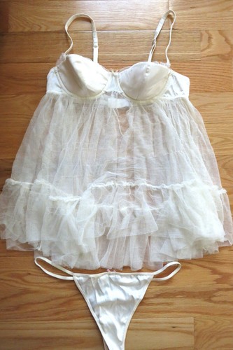 34B S/M VINTAGE Victoria's Secret SATIN G V-STRING BRA BABYDOLL SLEEP ...