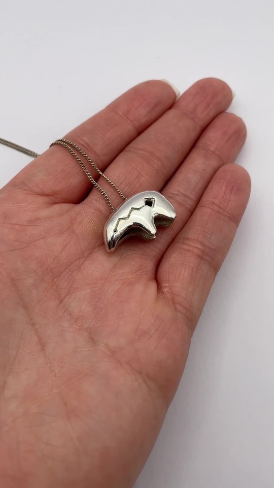 Southwestern Sterling Silver Spirit Bear Pendant Necklace Unisex ...