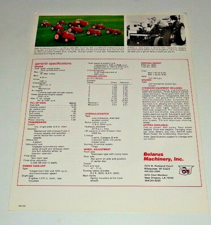 Belarus 800 820 Tractor Sales Brochure Original! 85 HP literature BB ...