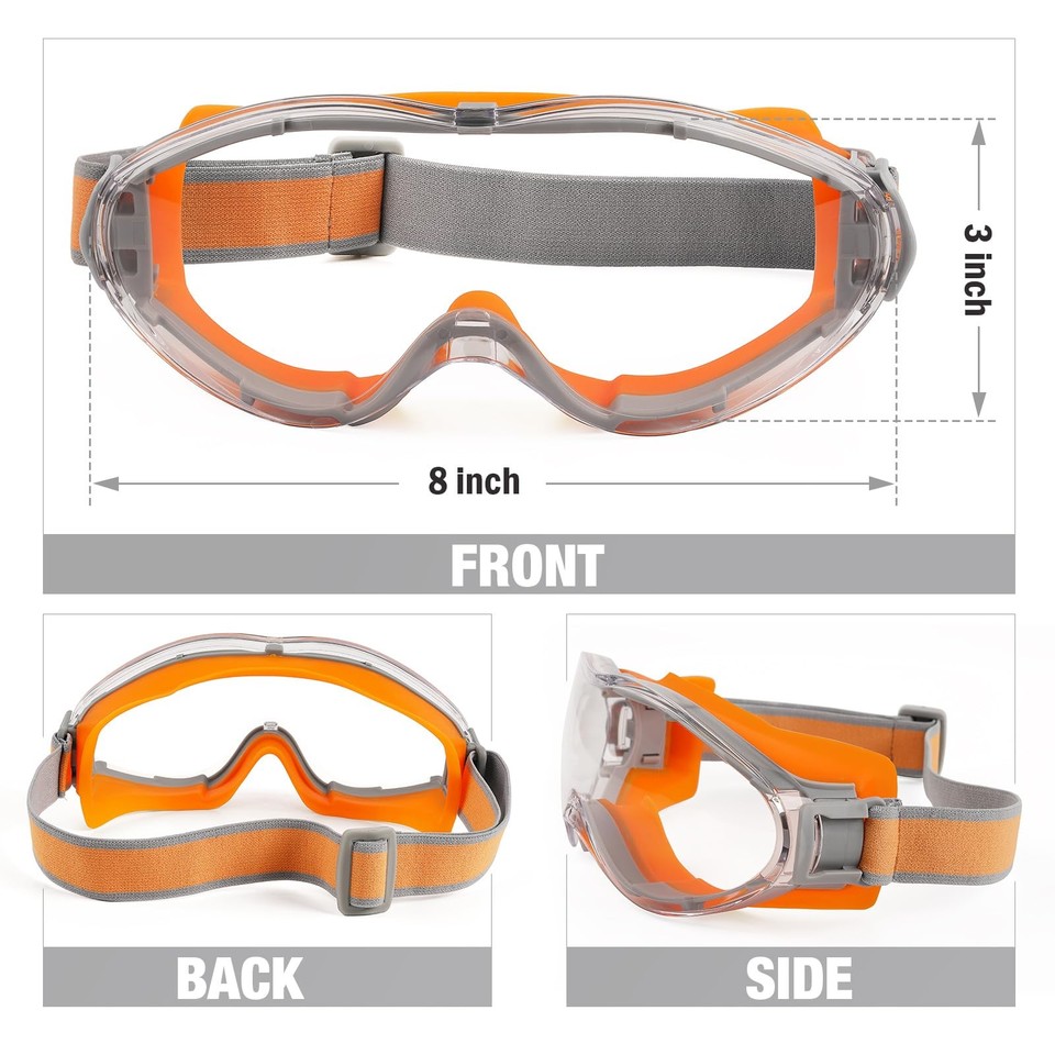 Industrial Grade Safety Goggles, Anti Fog Clear Lens Lab Goggles Fit ...