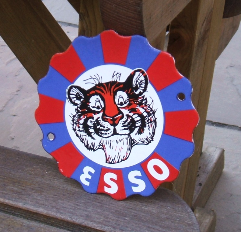 Esso Enamel Sign Garage Forecourt Petrol Pump Oil Cabinet Tiger Emblem ...