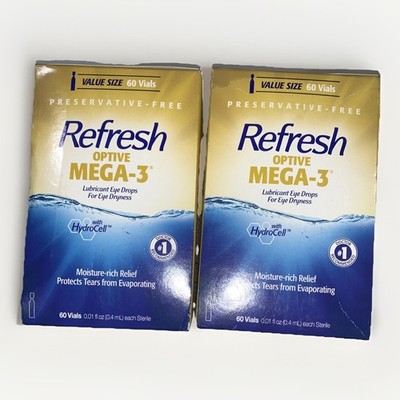 2 pack Refresh Optive Mega-3 Lubricant Eye Drops 60x2 Vials.free ...