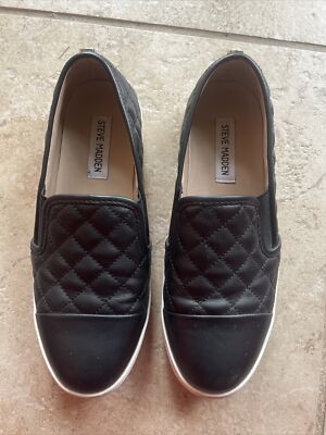 Steve Madden Zaander Black Quilted Slip-On Sneaker Shoes Women's Size 7 ...
