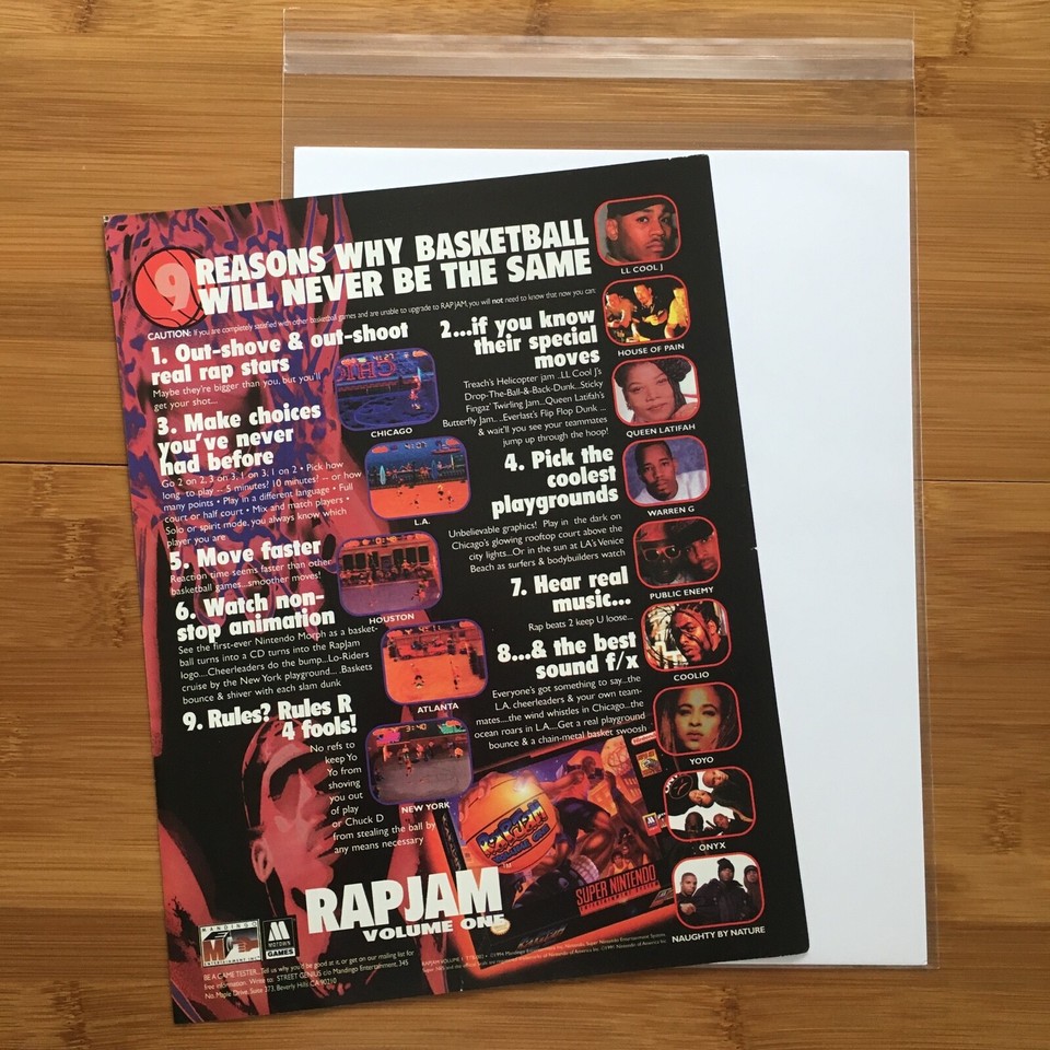 Rap Jam Volume One 1 Super Nintendo SNES 1990's Vintage Poster Ad Art ...