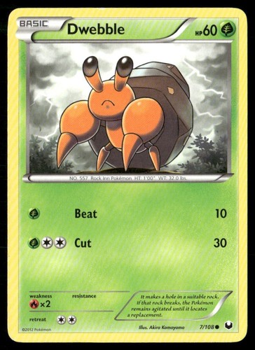 2012 Dark Explorers Set Pokemon Card 007 Dwebble NM | eBay