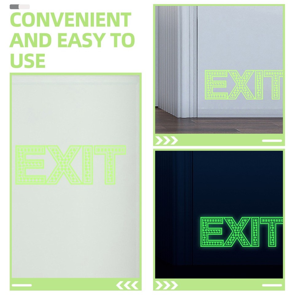 2 Sheets Adhesive EXIT Sticker Glow In The Dark EXIT Decals EXIT Sign ...