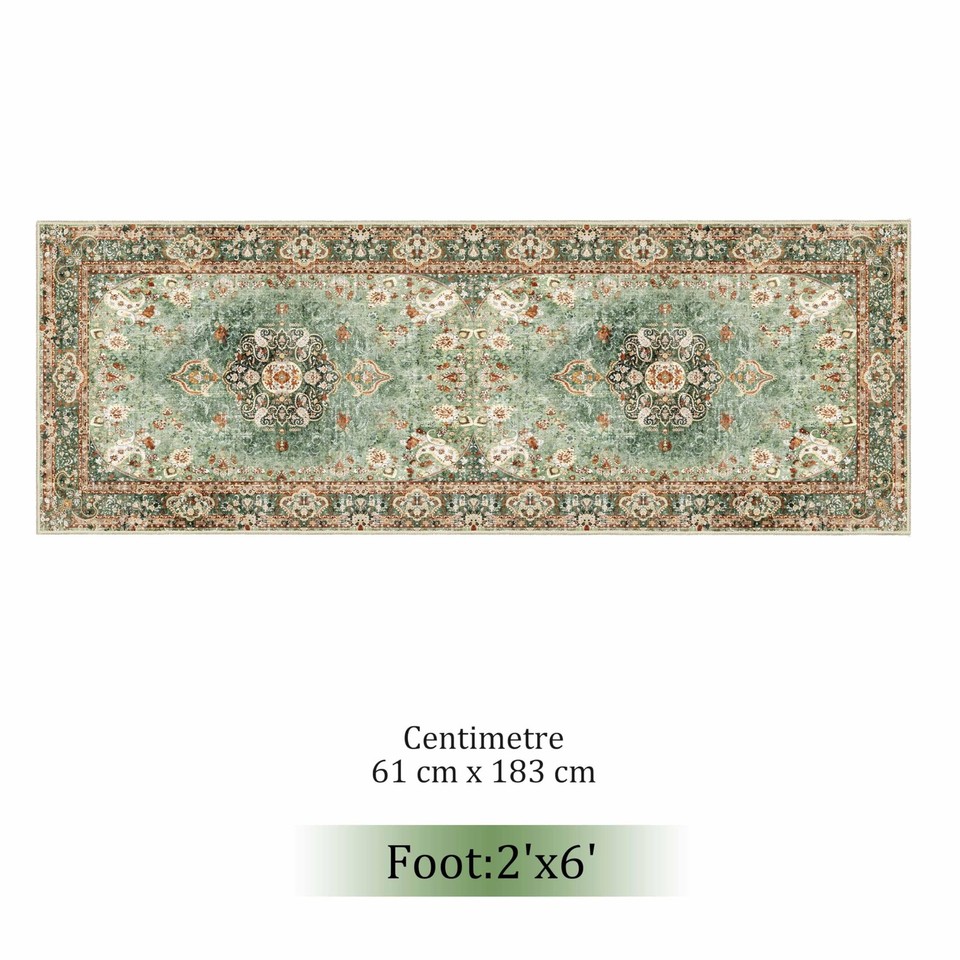 Washable Runner Rug 2x6 Green Runners Non Slip Long Boho Rugs for ...