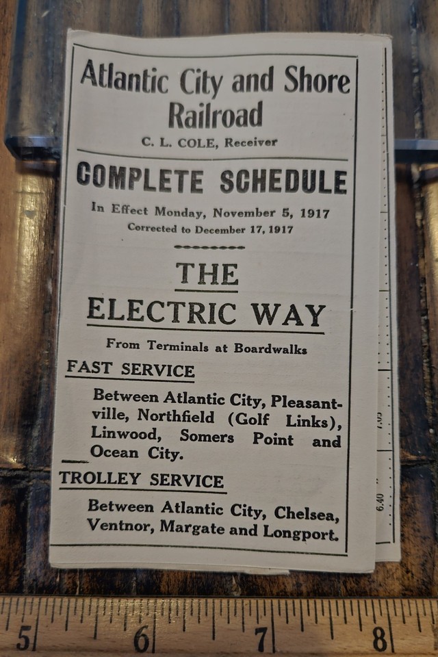 1917 ATLANTIC CITY & SHORE FAST LINE Railroad Trolley New Jersey ...