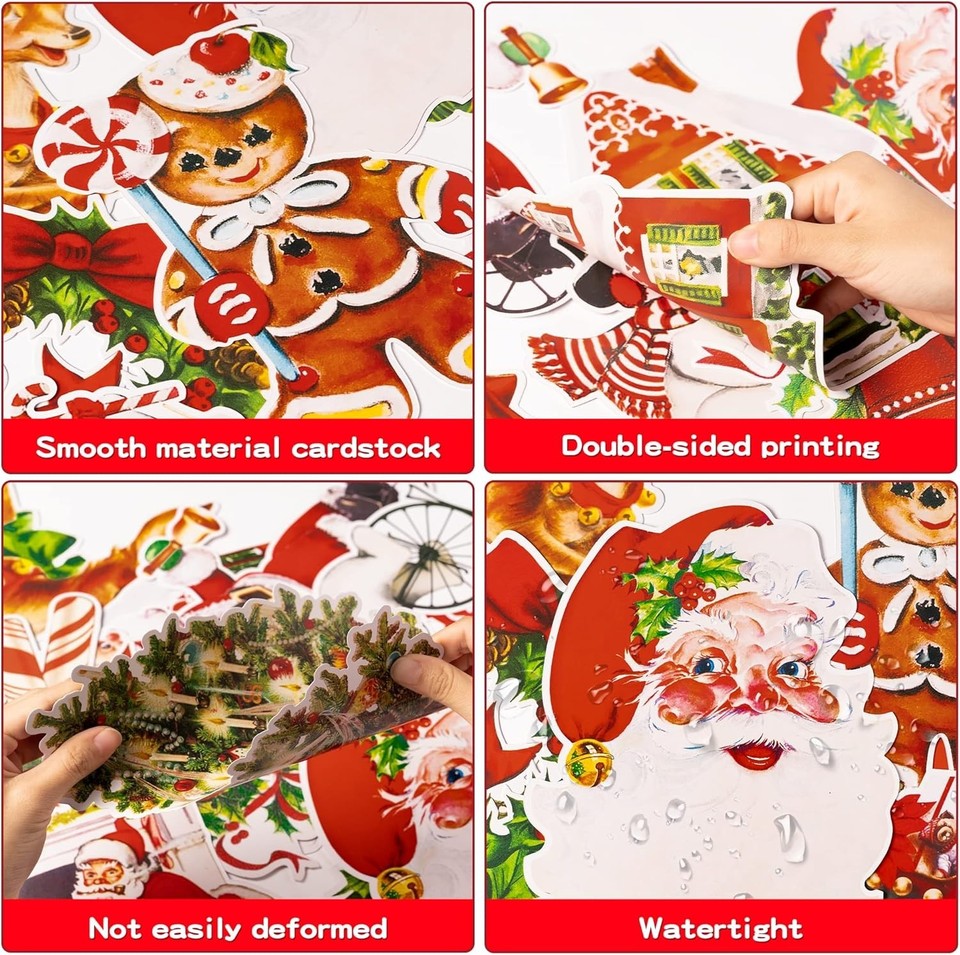 12pcs Vintage Christmas Cutout Decorations Large Retro Cardstock ...