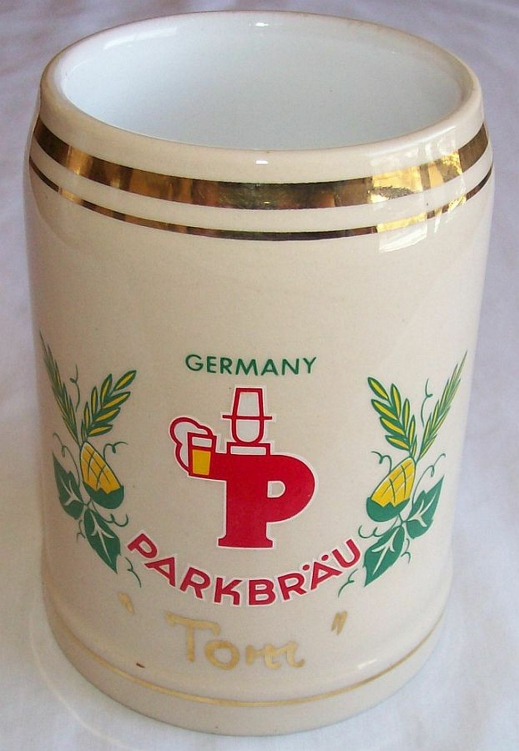 antique Parkbräu Parkbrau brewery German beer mug stein Germany white ...