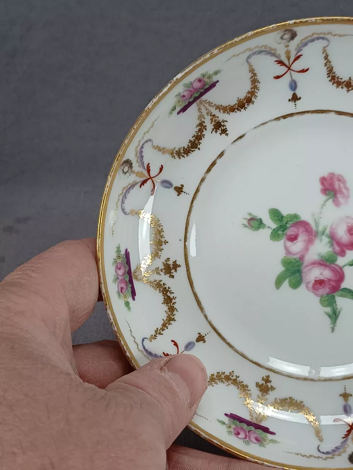 Old Paris Hand Painted Pink Rose Floral & Gold Swags Coffee Cup ...
