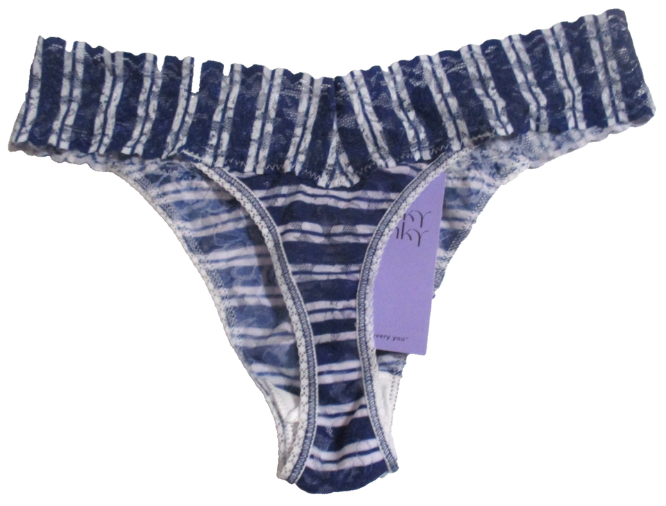 HANKY PANKY ONE SIZE OS THONG 4811 ORIGINAL RISE DARK BLUE WHITE NYLON ...