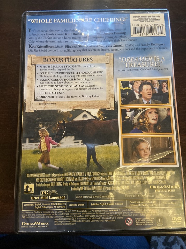 DVD Dreamer With Kurt Russell Dakota Fanning (DVD, 2006) Inspired By ...