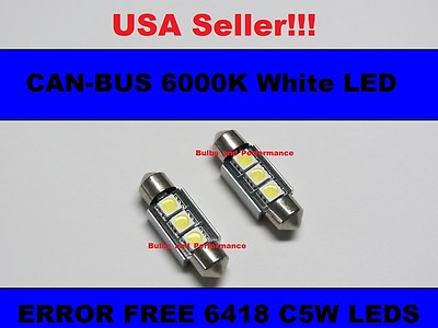 3 LED 6000K White 6418 C5W CANBUS ERROR FREE LICENSE PLATE LIGHTS BULBS ...
